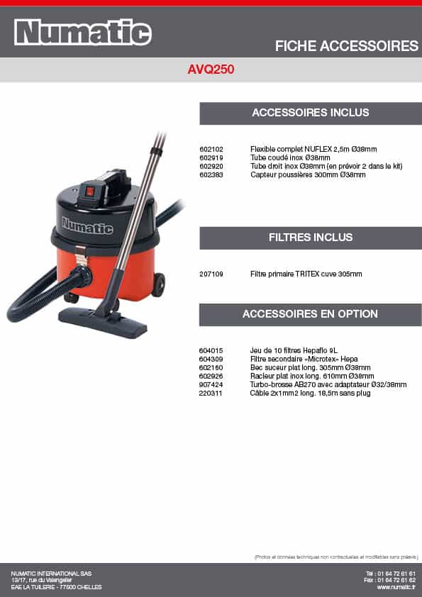 Aspirateur poussières avion AVQ250 - Matériel de nettoyage professionnel - Numatic