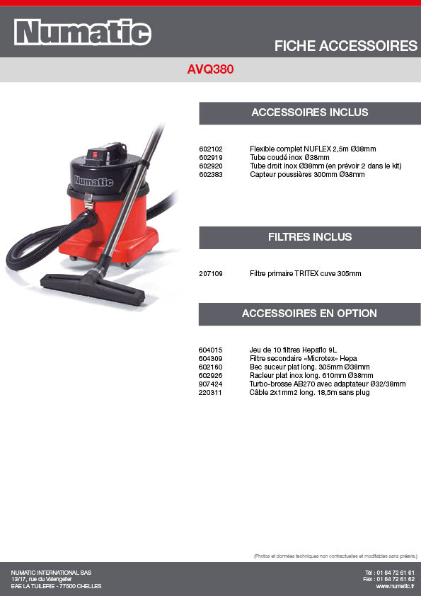 Aspirateur poussières avion AVQ380 - Numatic International