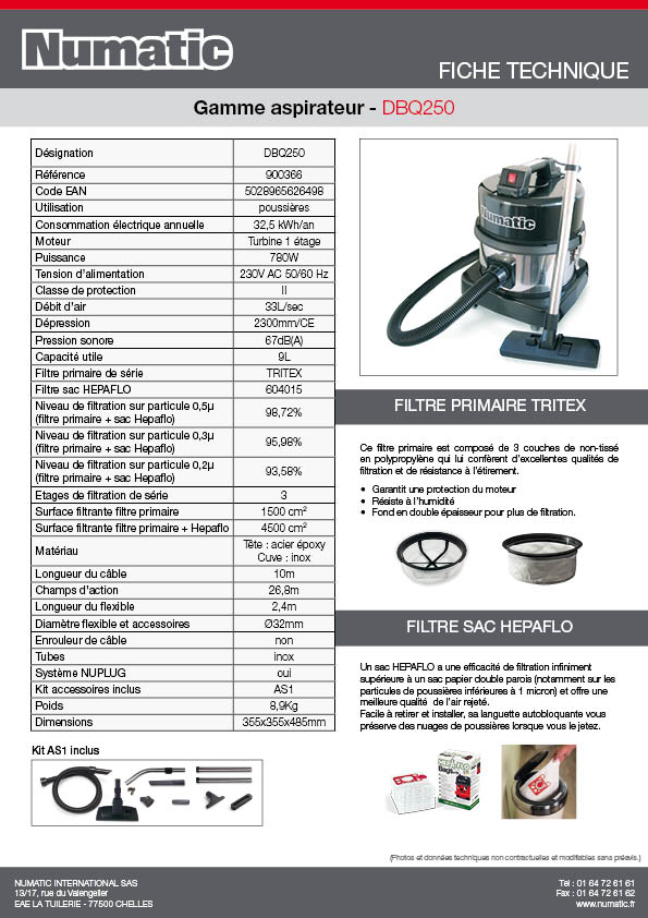 Aspirateur poussières DBQ250 - Numatic International
