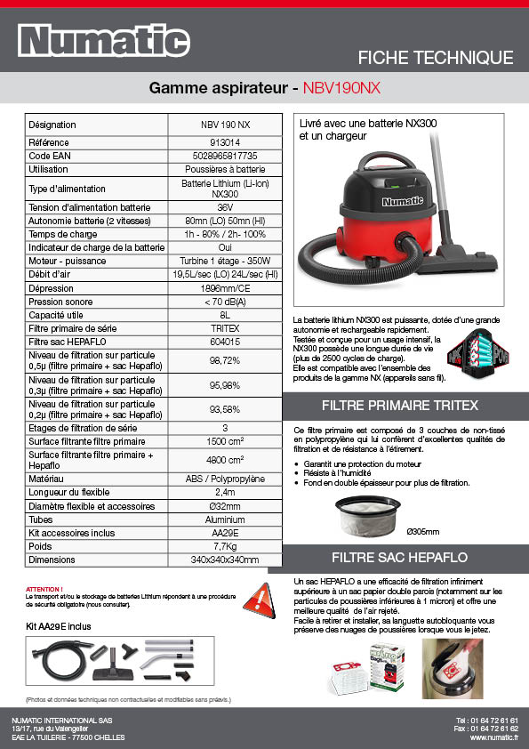 NBV190NX Aspirateur à batterie - Numatic International