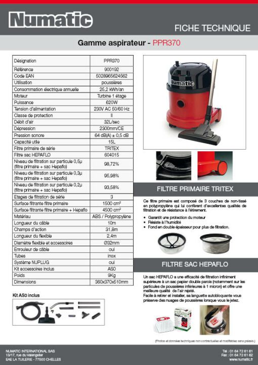 Aspirateur poussières PPR370 - Numatic International