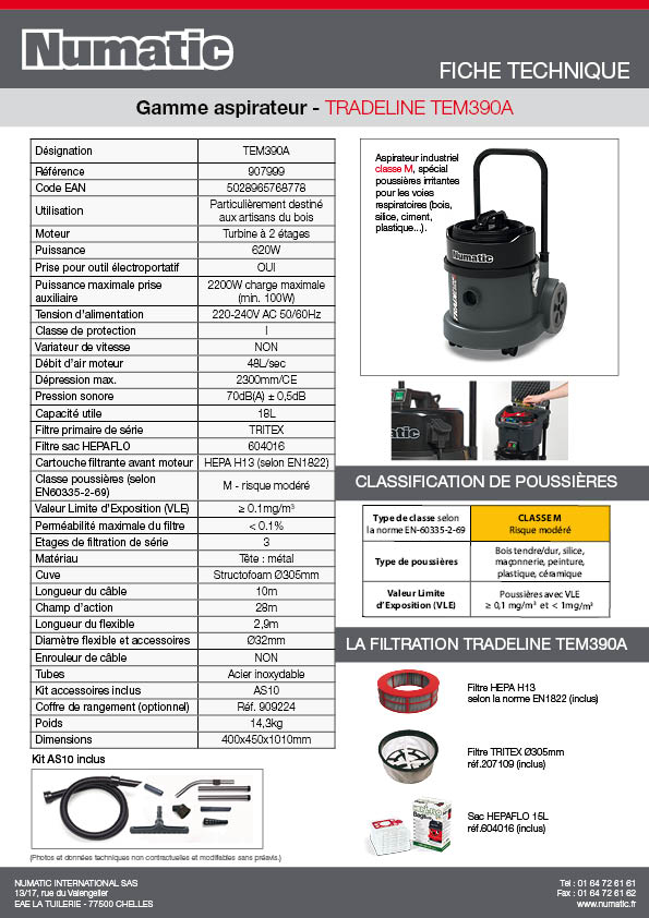 Aspirateur industriel TEM390A - Numatic International