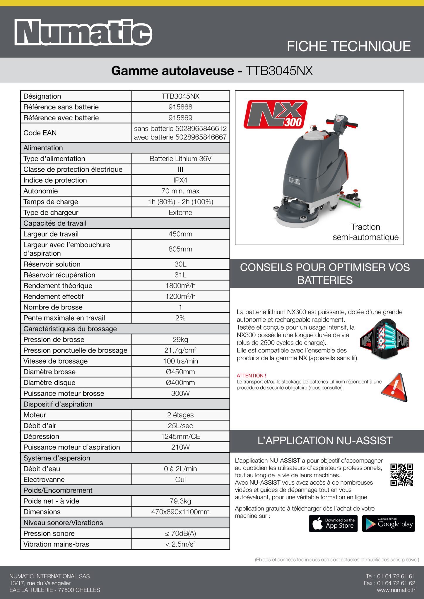 TTB3045NX : Autolaveuse à batterie - Numatic International